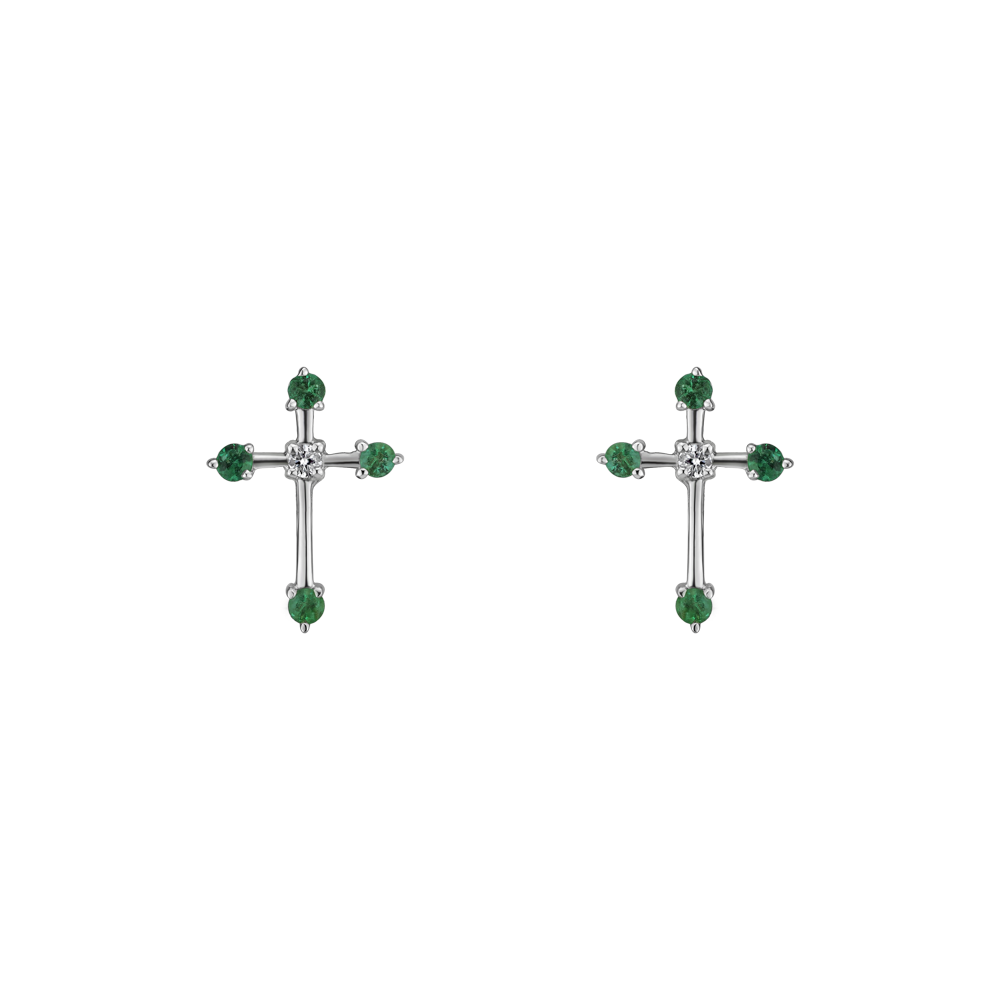 Náušnice s diamantem a smaragdy Passion Cross | ALO
